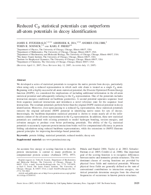 (PDF) Reduced Cβ statistical potentials can outperform all‐atom ...