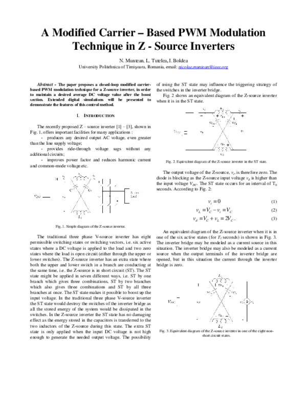 Pdf A Modified Carrier Based Pwm Modulation Technique In Z Source