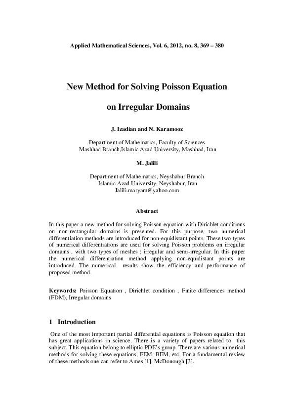 (PDF) New Method for Solving Poisson Equation on Irregular Domains