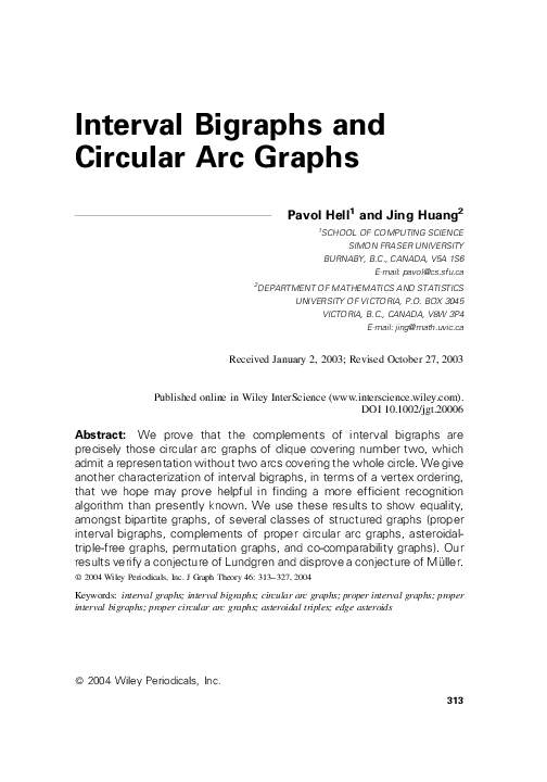 (PDF) Interval bigraphs and circular arc graphs