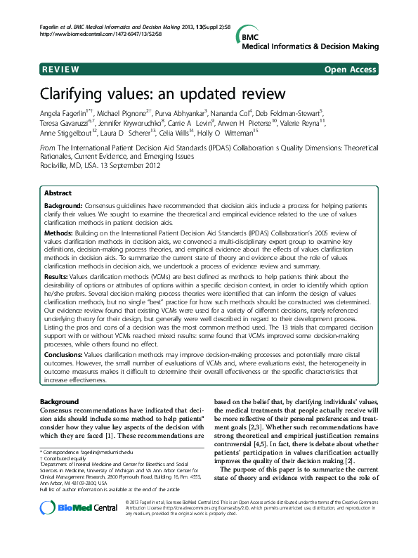 (PDF) Clarifying values: an updated review