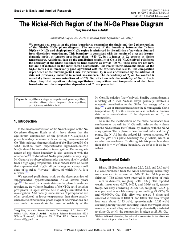 (PDF) The Nickel-Rich Region of the Ni-Ge Phase Diagram