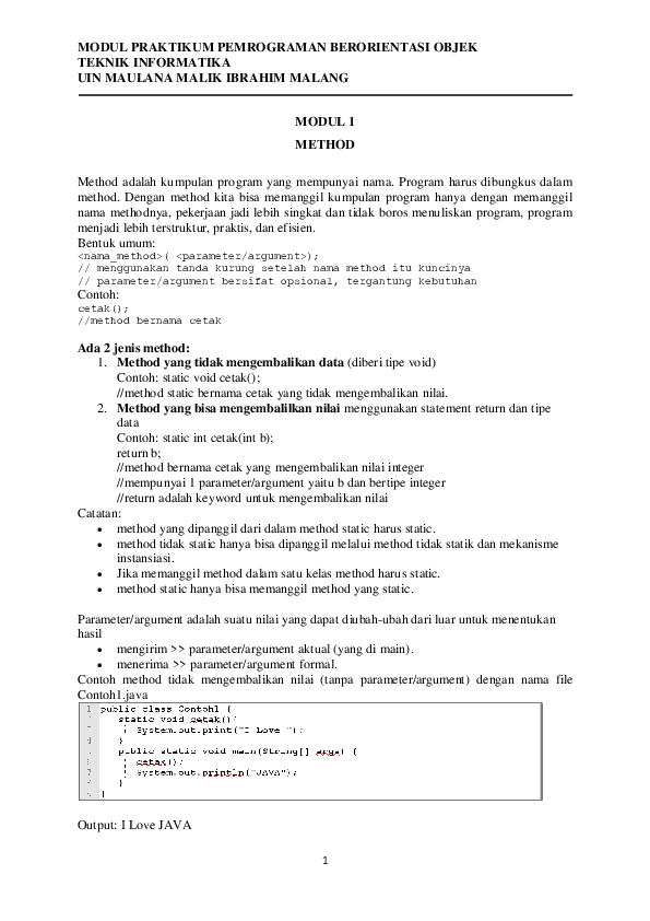 (PDF) MODUL PRAKTIKUM PEMROGRAMAN BERORIENTASI OBJEK TEKNIK INFORMATIKA UIN MAULANA MALIK ...