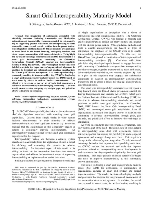 (PDF) Smart grid interoperability maturity model