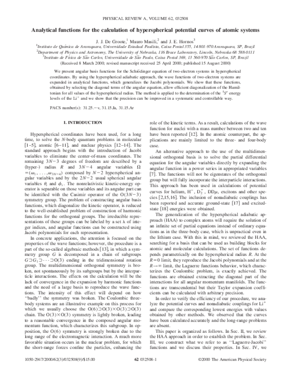 (PDF) Analytical functions for the calculation of hyperspherical potential curves of atomic ...