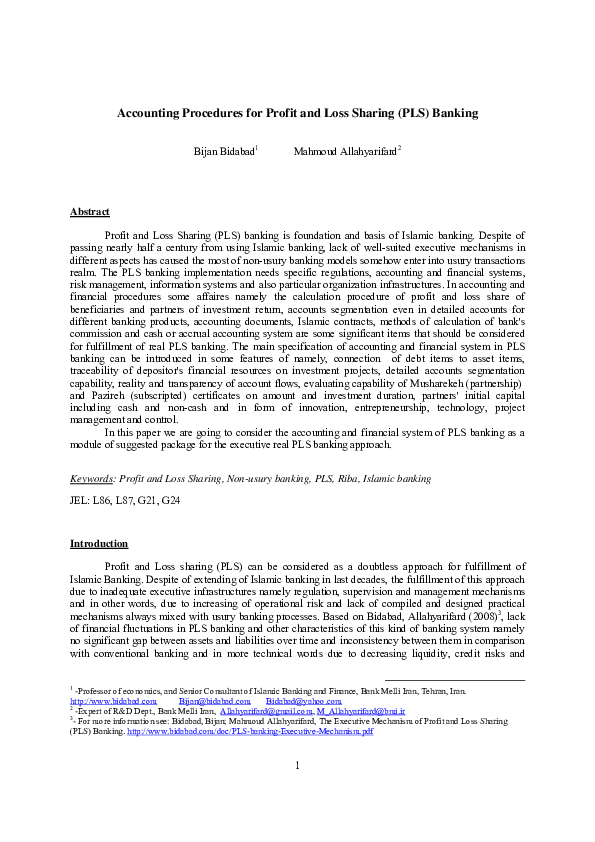 (PDF) Accounting Procedures for Profit and Loss Sharing (PLS) Banking