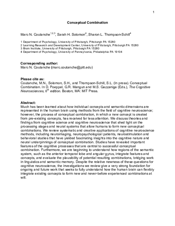 (PDF) Conceptual Combination in The Cognitive Neurosciences