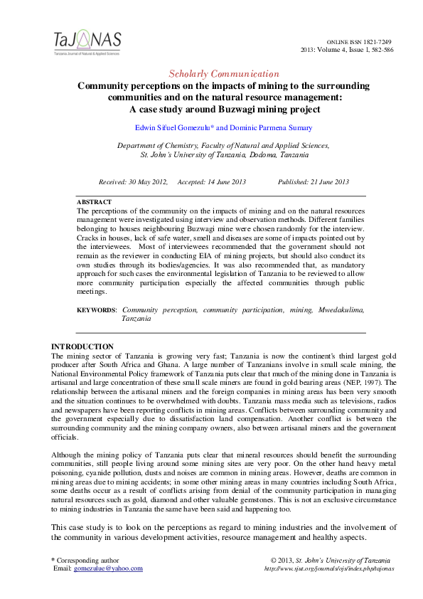 (PDF) Community perceptions on the impacts of mining to the surrounding ...