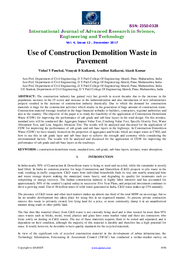 (PDF) Use of Construction Demolition Waste in Pavement
