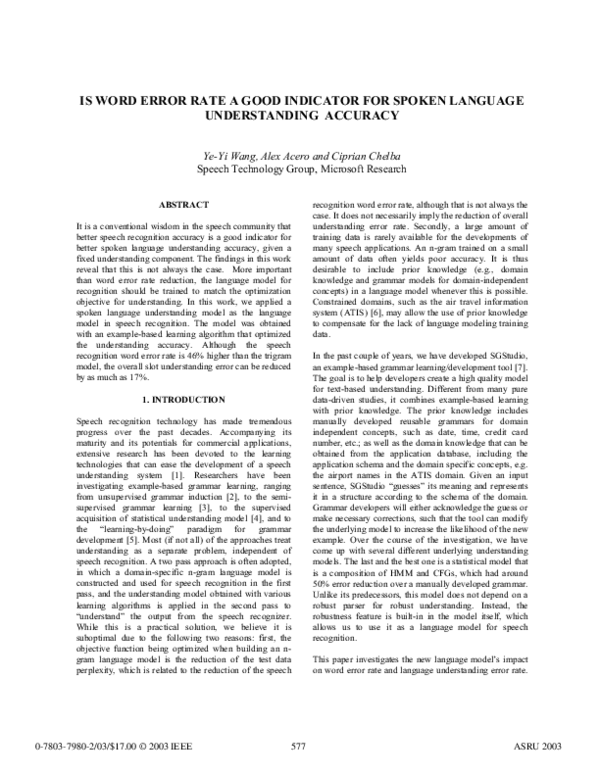 (PDF) Is word error rate a good indicator for spoken language ...