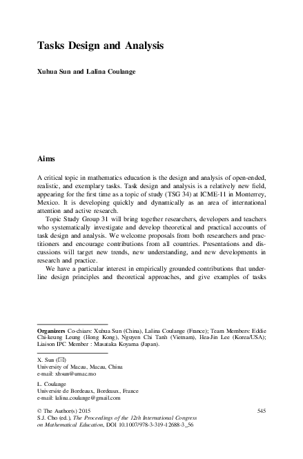 (PDF) Tasks Design and Analysis