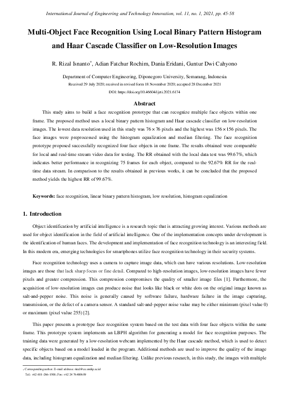 Pdf Multi Object Face Recognition Using Local Binary Pattern