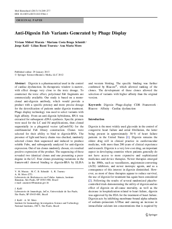 (PDF) Anti-Digoxin Fab Variants Generated by Phage Display