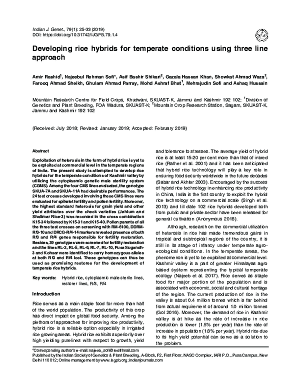 (PDF) Developing rice hybrids for temperate conditions using three line ...