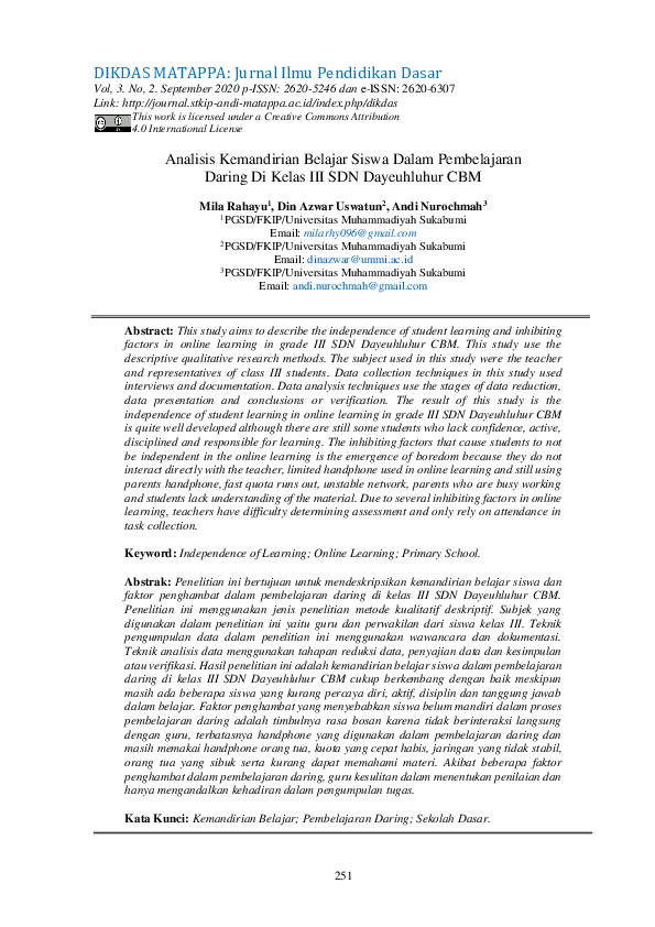 (PDF) Analisis Kemandirian Belajar Siswa Dalam Pembelajaran Daring Di ... (PDF) Analisis Kemandirian Belajar Siswa Dalam Pembelajaran Daring Di ...