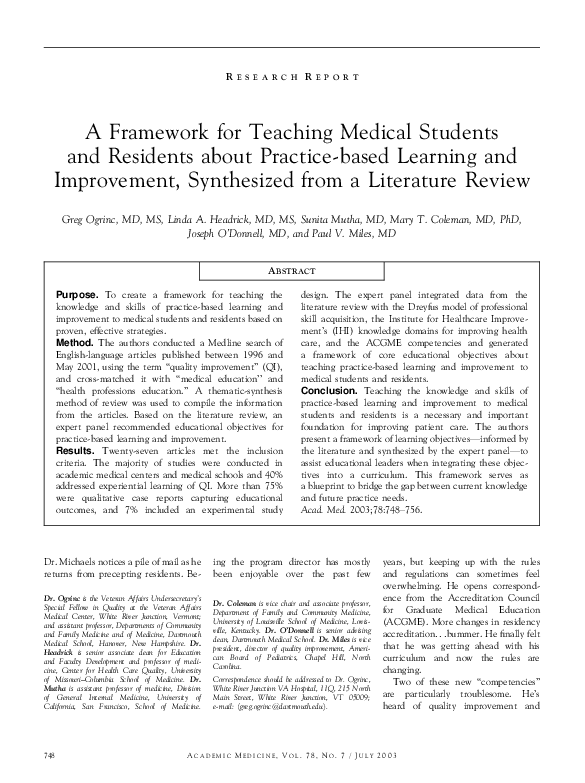 (PDF) A Framework for Teaching Medical Students and Residents about ...