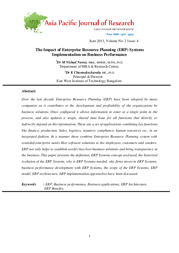 (PDF) The Impact of Enterprise Resource Planning (ERP) Systems on the Effectiveness of Internal ...