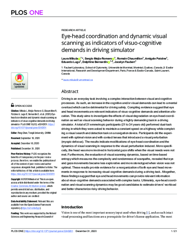 (PDF) Eye-head coordination and dynamic visual scanning as indicators ...