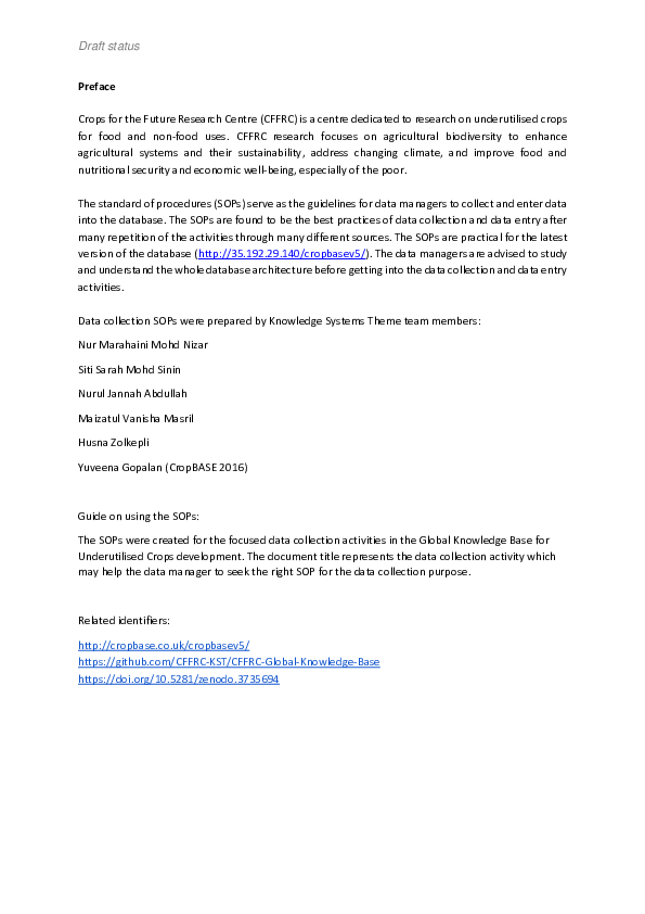 (PDF) Data collection and data entry SOPs