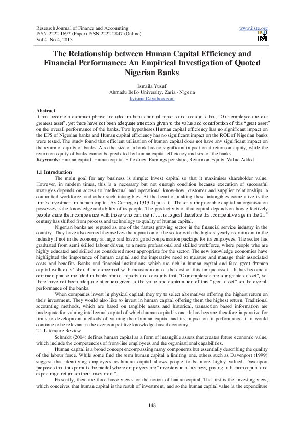 (PDF) The Relationship between Human Capital Efficiency and Financial Performance: An Empirical ...