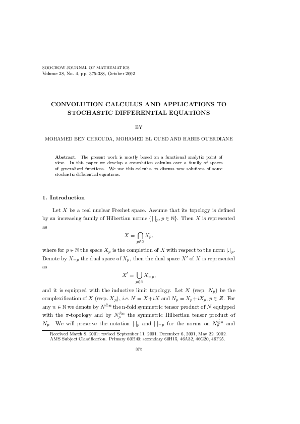 Pdf Convolution Calculus And Applications To Stochastic Differential