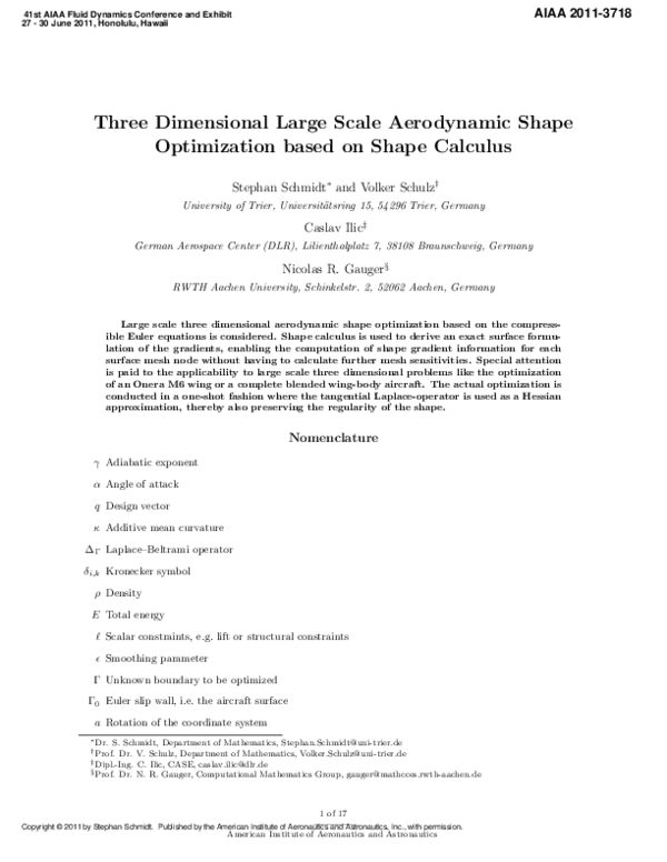 (PDF) Three-Dimensional Large-Scale Aerodynamic Shape Optimization ...