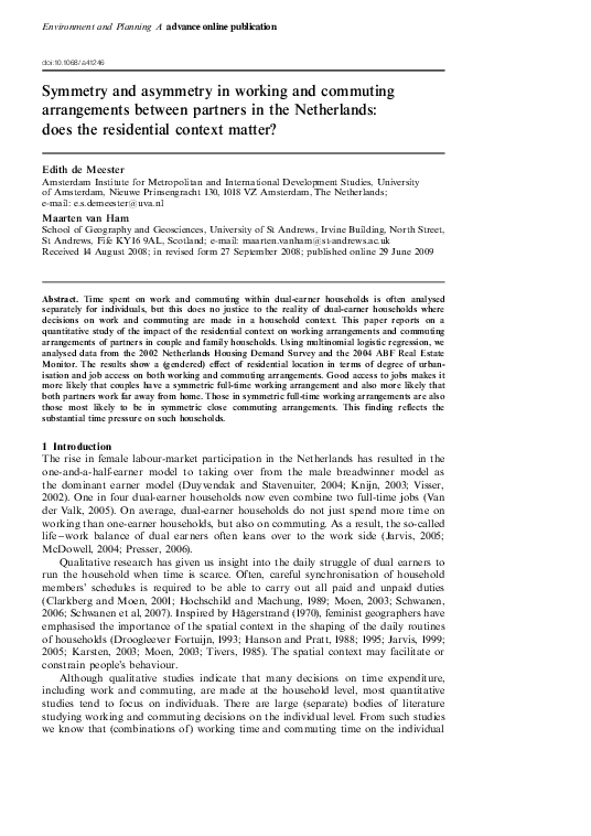 (PDF) Symmetry and asymmetry in working and commuting arrangements ...