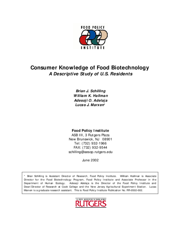 (PDF) Consumer Knowledge of Food Biotechnology