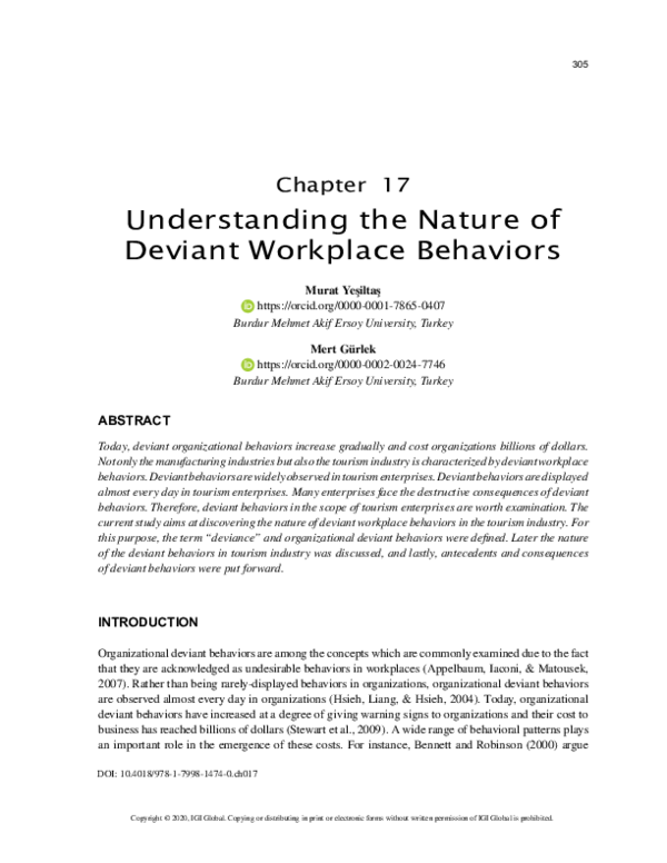 (PDF) Understanding the Nature of Deviant Workplace Behaviors