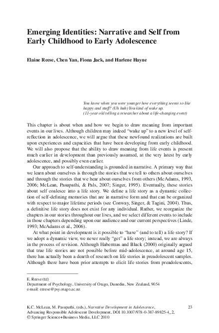 (PDF) Emerging identities: Narrative and self from early childhood to ...