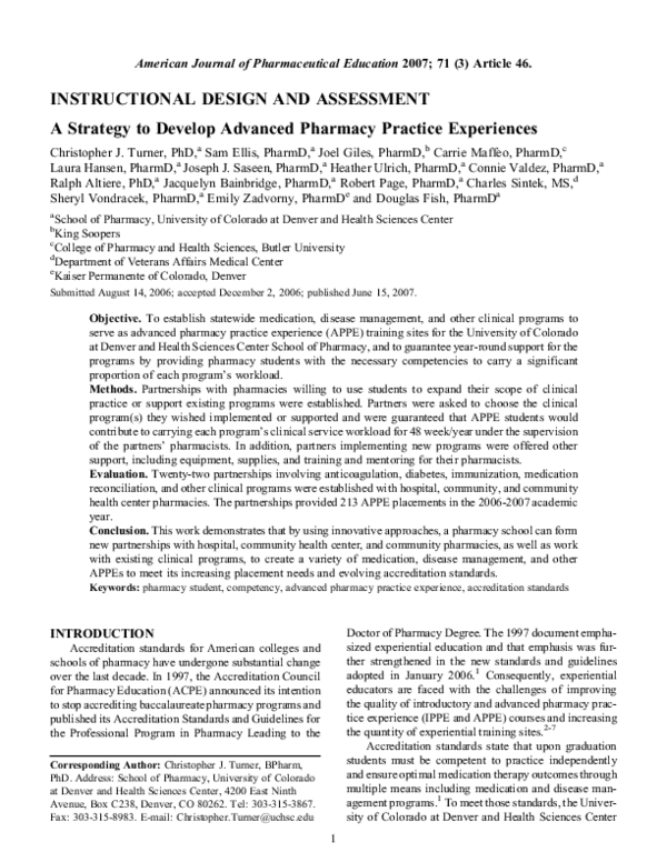 (PDF) A Strategy to Develop Advanced Pharmacy Practice Experiences