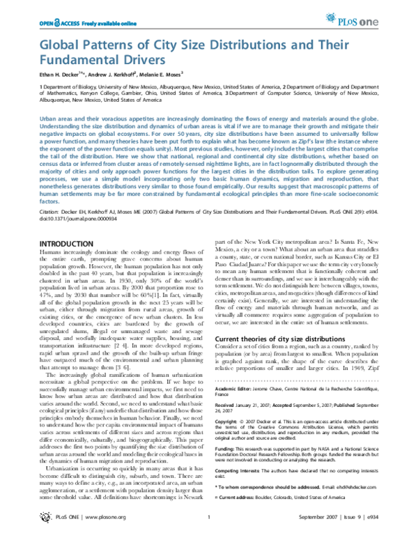 (PDF) Global Patterns of City Size Distributions and Their Fundamental ...