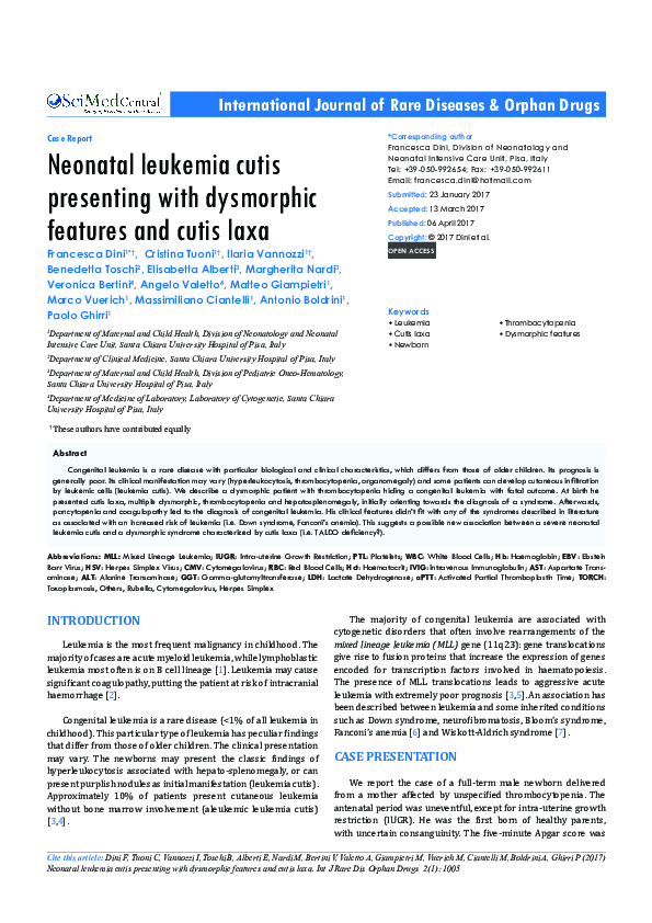 (PDF) Neonatal leukemia cutis presenting with dysmorphic features and ...