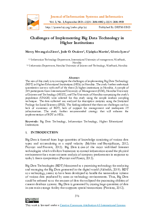 (PDF) Challenges of Implementing Big Data Technology in Higher Institutions