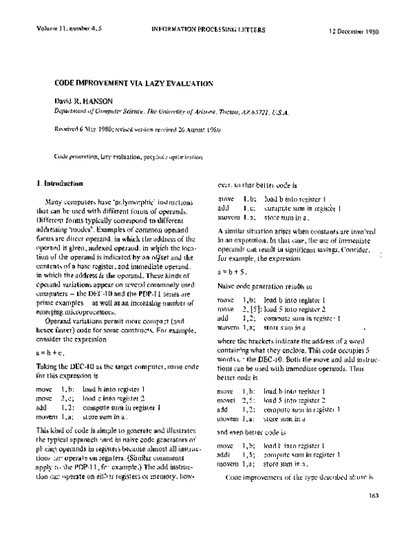 (PDF) Code improvement via lazy evaluation