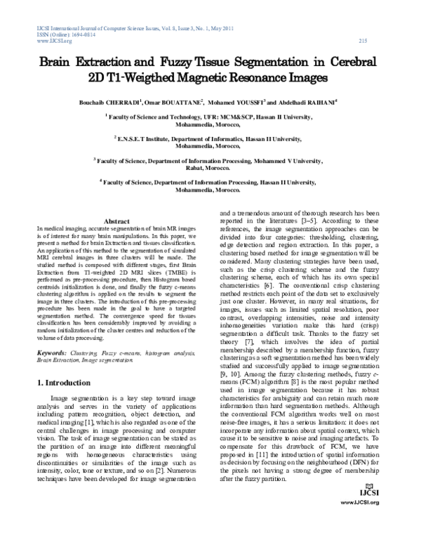 (PDF) Brain Extraction and Fuzzy Tissue Segmentation in Cerebral 2D T1-Weigthed Magnetic ...