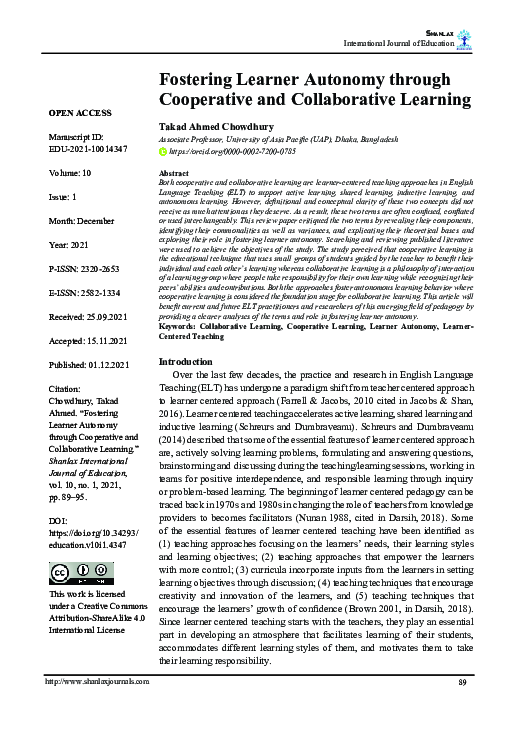 (PDF) Fostering Learner Autonomy through Cooperative and Collaborative ...