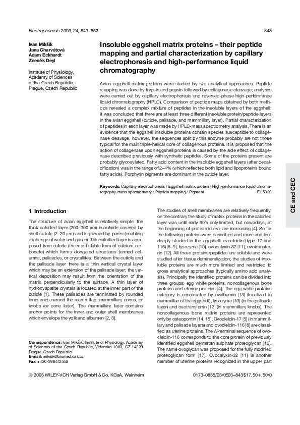 (PDF) Insoluble eggshell matrix proteins-their peptide mapping and ...
