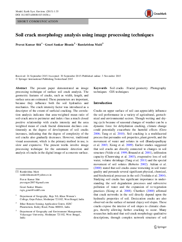 (PDF) Soil crack morphology analysis using image processing techniques