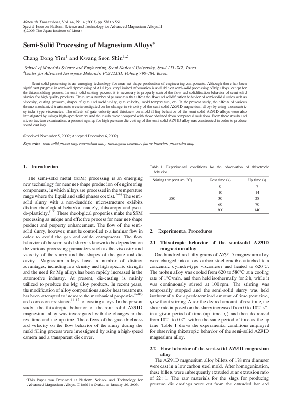(PDF) Semi-Solid Processing of Magnesium Alloys