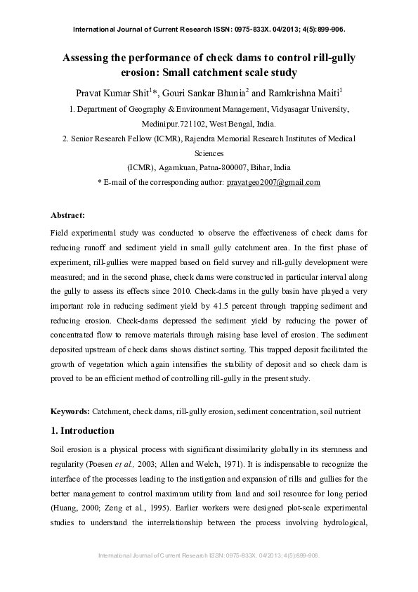 (PDF) Assessing the performance of check dams to control rill-gully ...