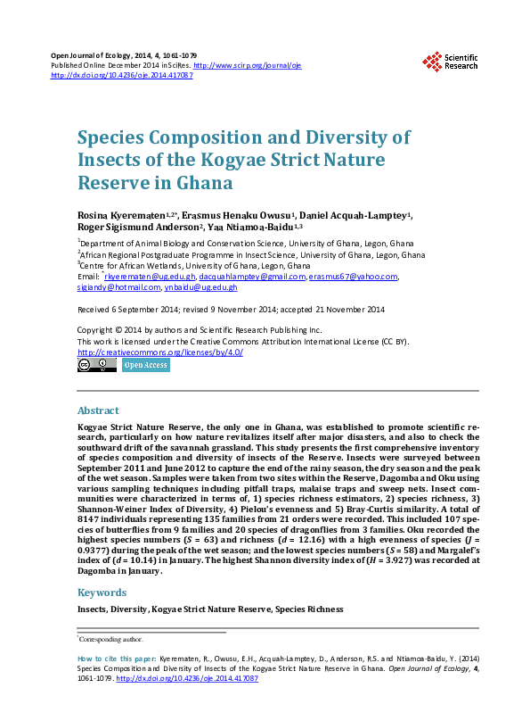 (PDF) Species Composition and Diversity of Insects of the Kogyae Strict ...