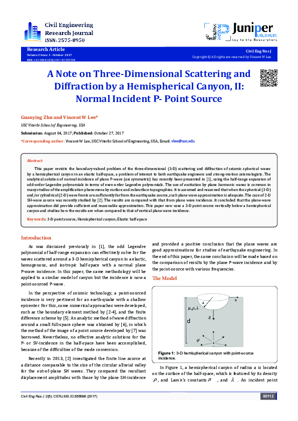 (PDF) A note on three-dimensional scattering and diffraction by a hemispherical canyon–I ...