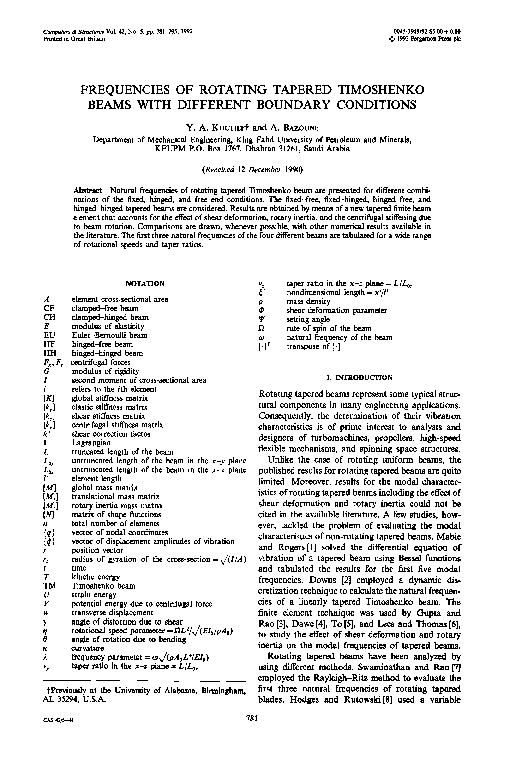 (PDF) Frequencies of rotating tapered timoshenko beams with different ...