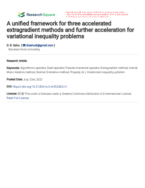 Pdf A Unified Framework For Three Accelerated Extragradient Methods