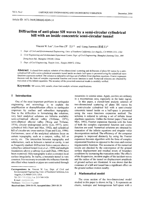 (PDF) Diffraction of anti-plane SH waves by a semi-circular cylindrical ...