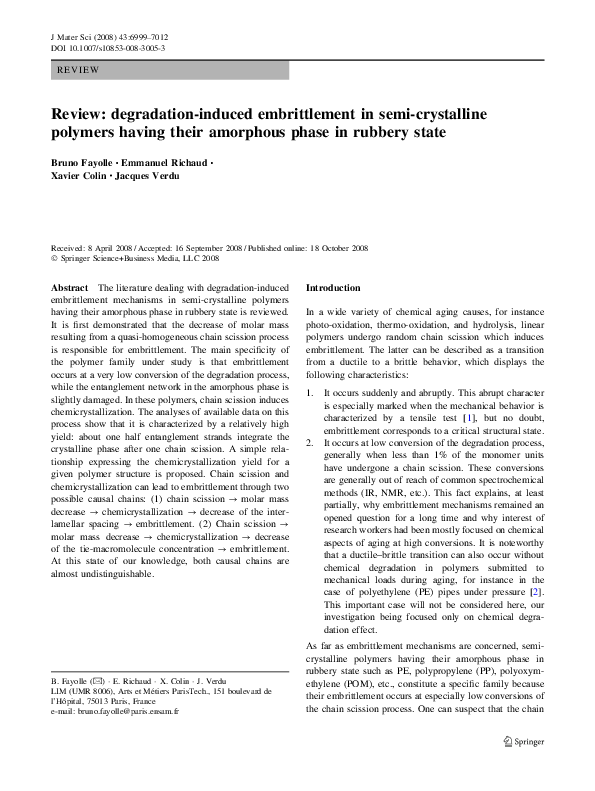 (PDF) Review: degradation-induced embrittlement in semi-crystalline ...