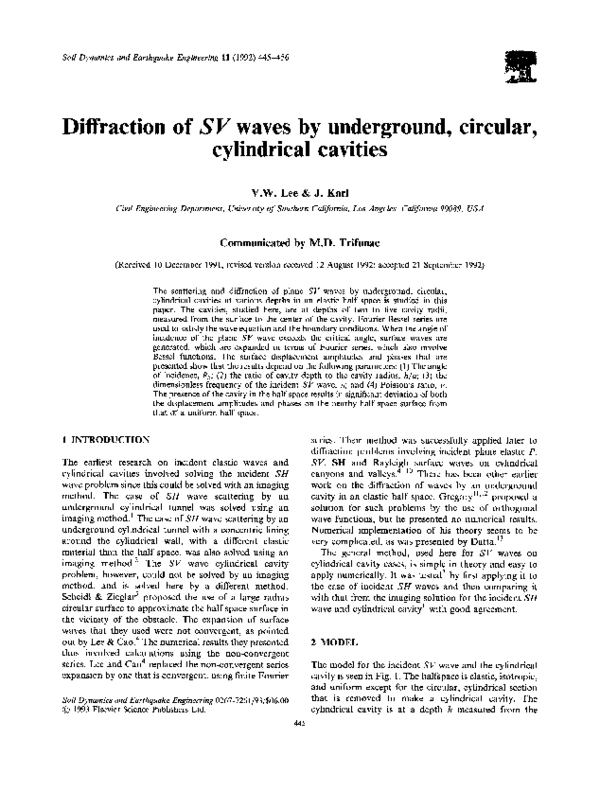 (PDF) Diffraction of SV waves by underground, circular, cylindrical ...
