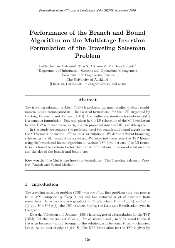 (PDF) Performance of the Branch and Bound Algorithm on the Multistage Insertion Formulation of ...
