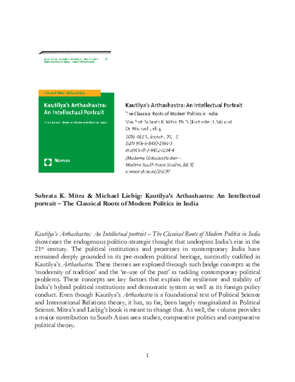 (PDF) Kautilya's Arthashastra: An Intellectual Portrait